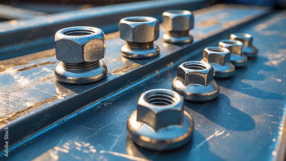 Hex head bolts secure beams and girders in an application. Stock Photo ...