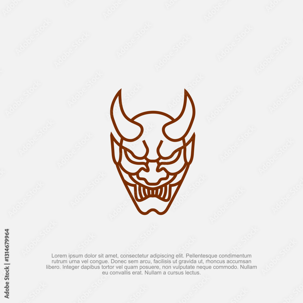 simple minimalist oni japanese samurai mask logo, outline line art ...