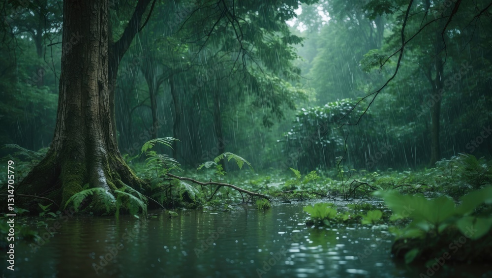 When it rains in the green forest, rainwater interacts with forest ...