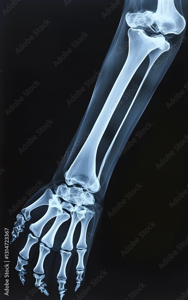64. X-ray of a human forearm with focus on the radius and ulna bones ...