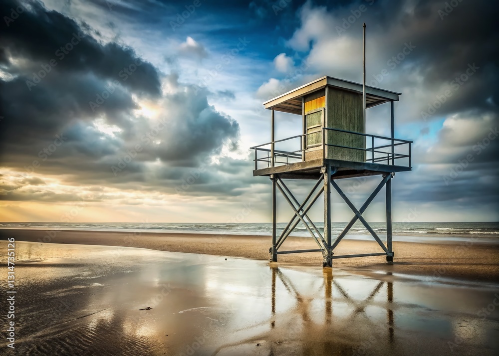 Empty Beach Rescue Observation Post - Low Tide Metal Structure, Off ...