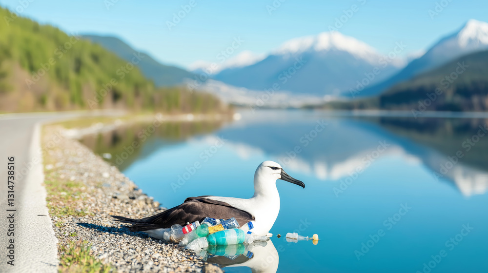 Albatross lies dead on the shore of a lake, its stomach full of plastic ...