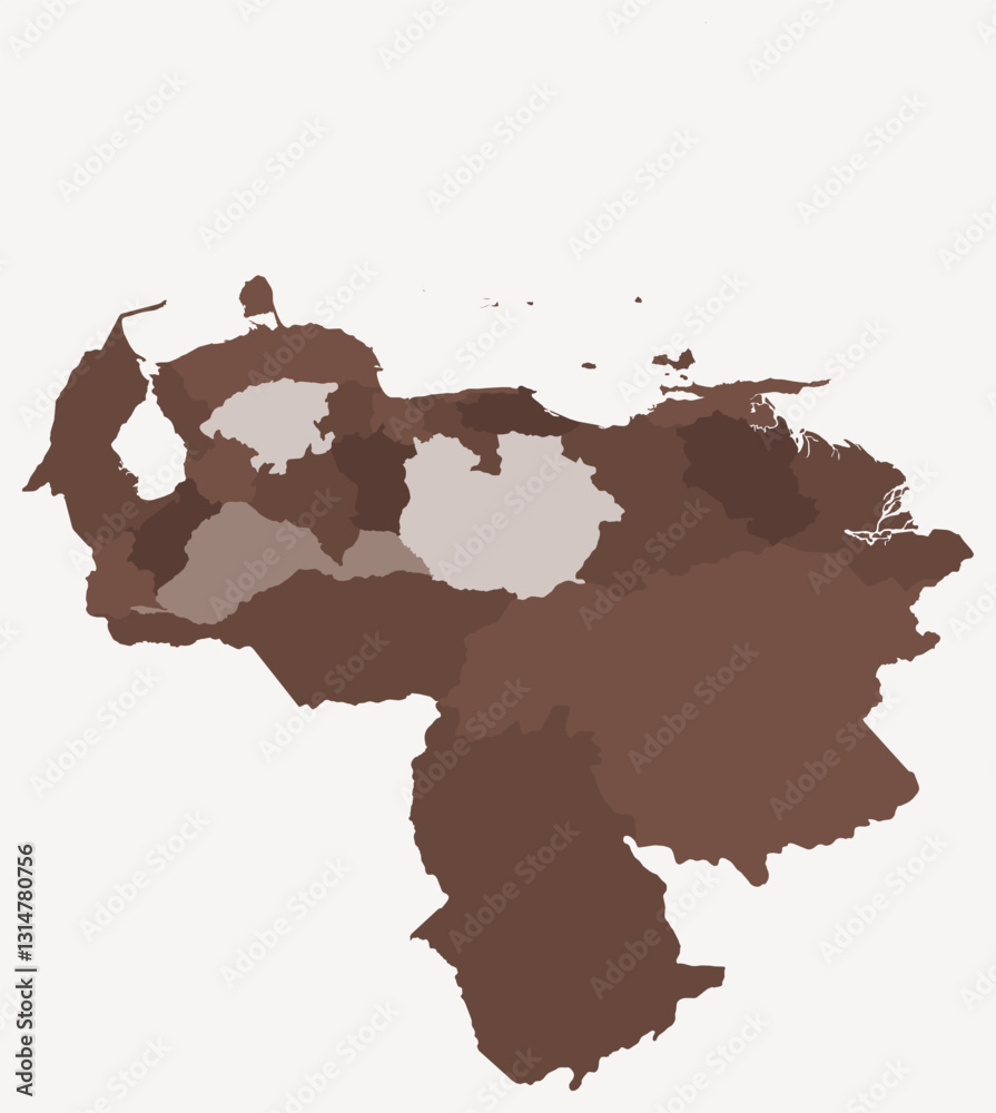 Map of Venezuela with regions. Just a simple country border map with ...