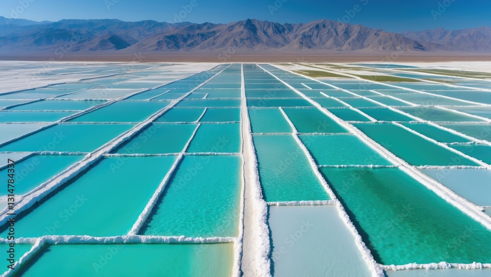 Aerial perspective of lithium fields or evaporation ponds - a surreal ...