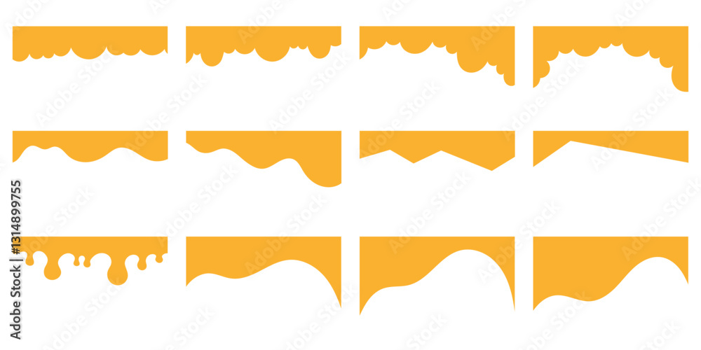 Yellow Wave and Drip Edge Shape Set, Decorative Borders for Graphic ...