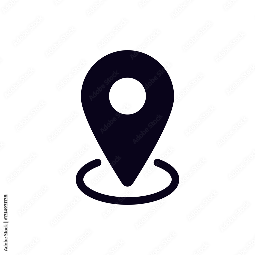 Black location pin icon featuring a central circle and a base. used for ...