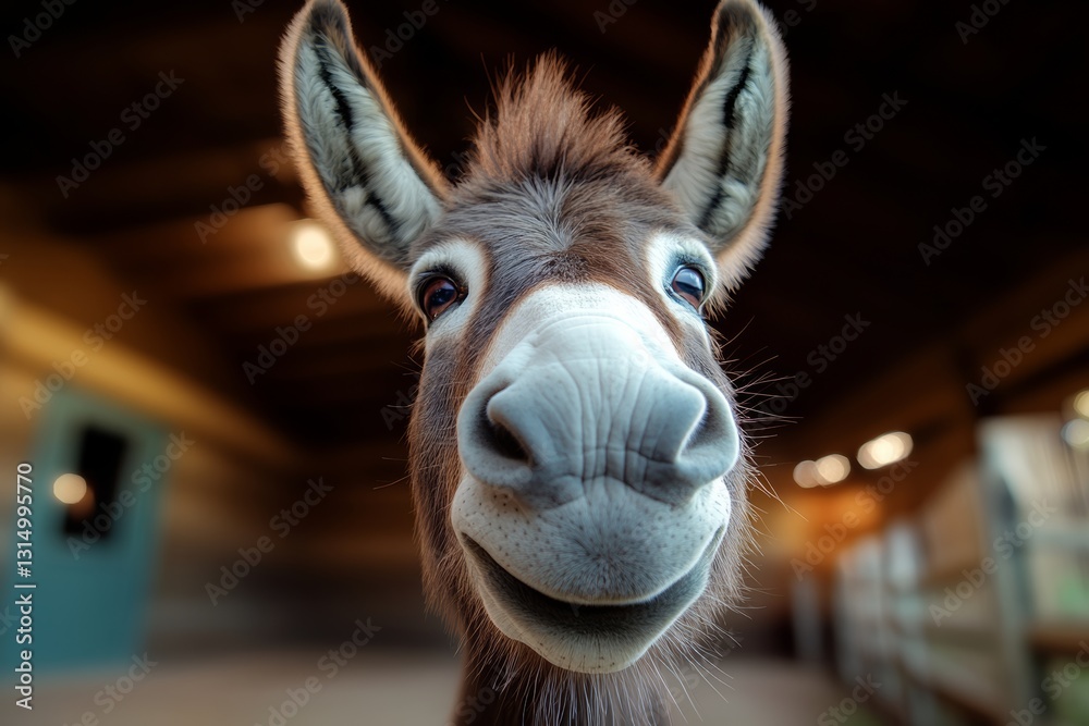 Donkey with a big smile on its face. The donkey is looking directly at ...
