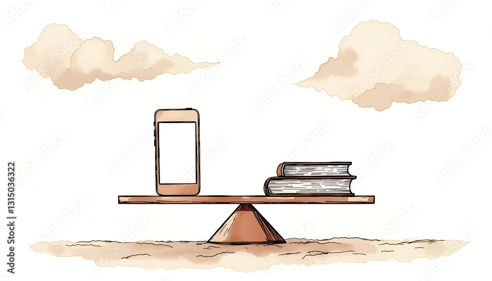 Books and smartphone on a scale, concept of digital vs traditional ...