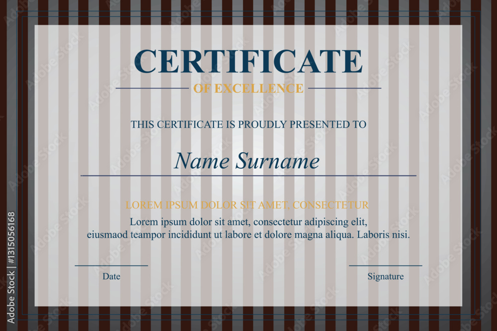 Striped-border certificate of excellence; award document template Stock ...