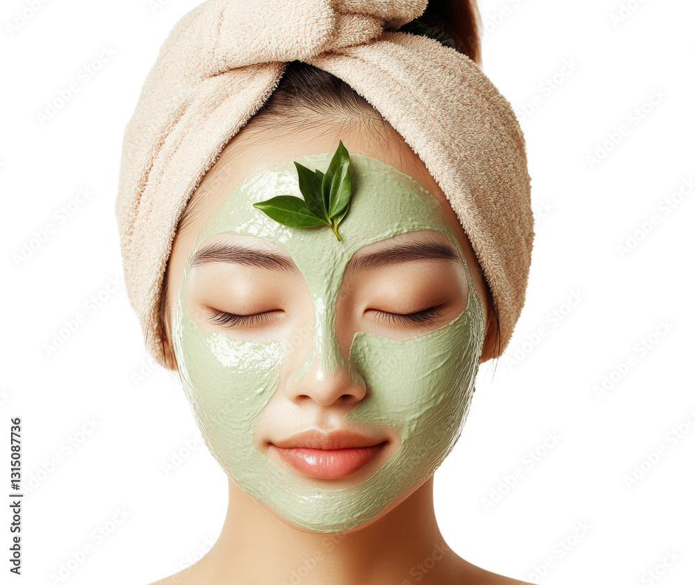 Relaxing facial treatment at home spa isolated on transparent ...