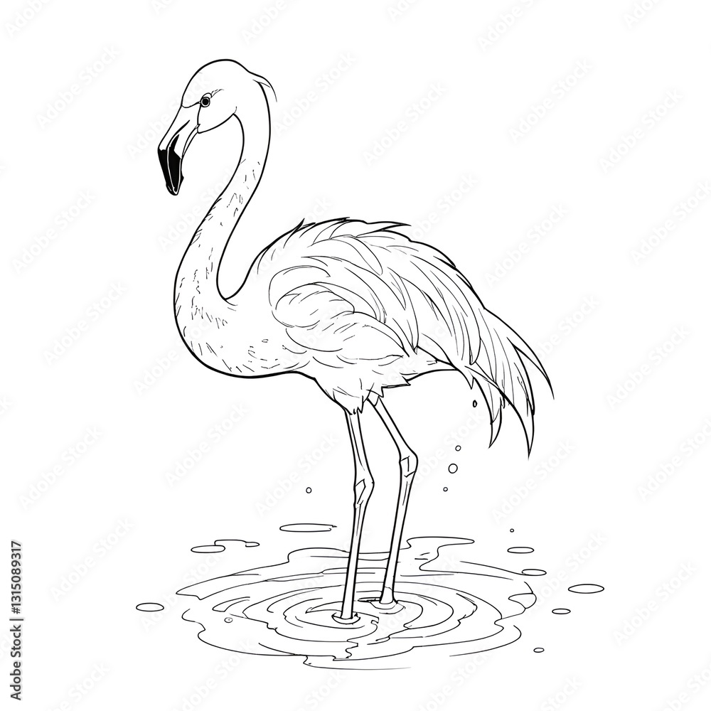 Easy and bold flamingo coloring page for kids and adults Stock ...