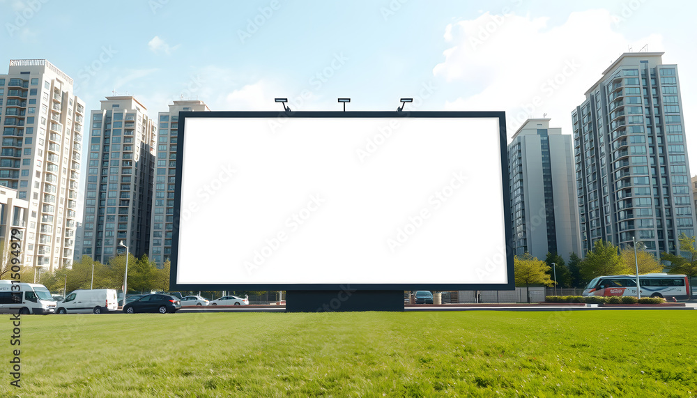 Blank advertising poster banner mockup in open air environment ...
