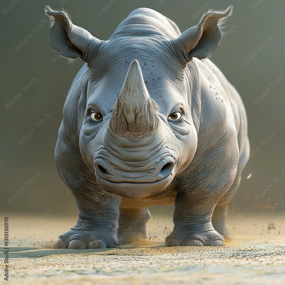 Dynamic rhino running forward, full-body pose with an aggressive yet ...