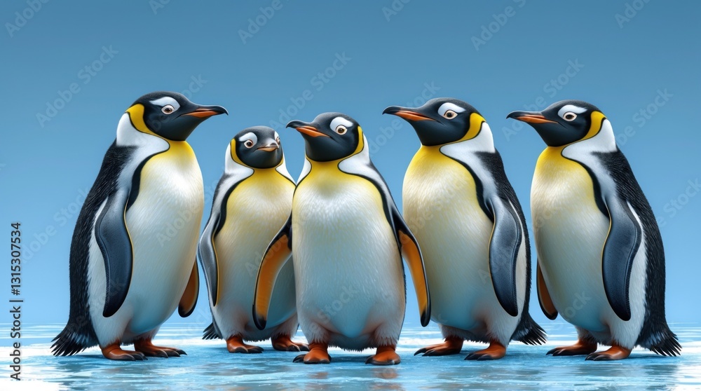 Group of Adorable Penguins Standing Together on Ice, Wildlife ...