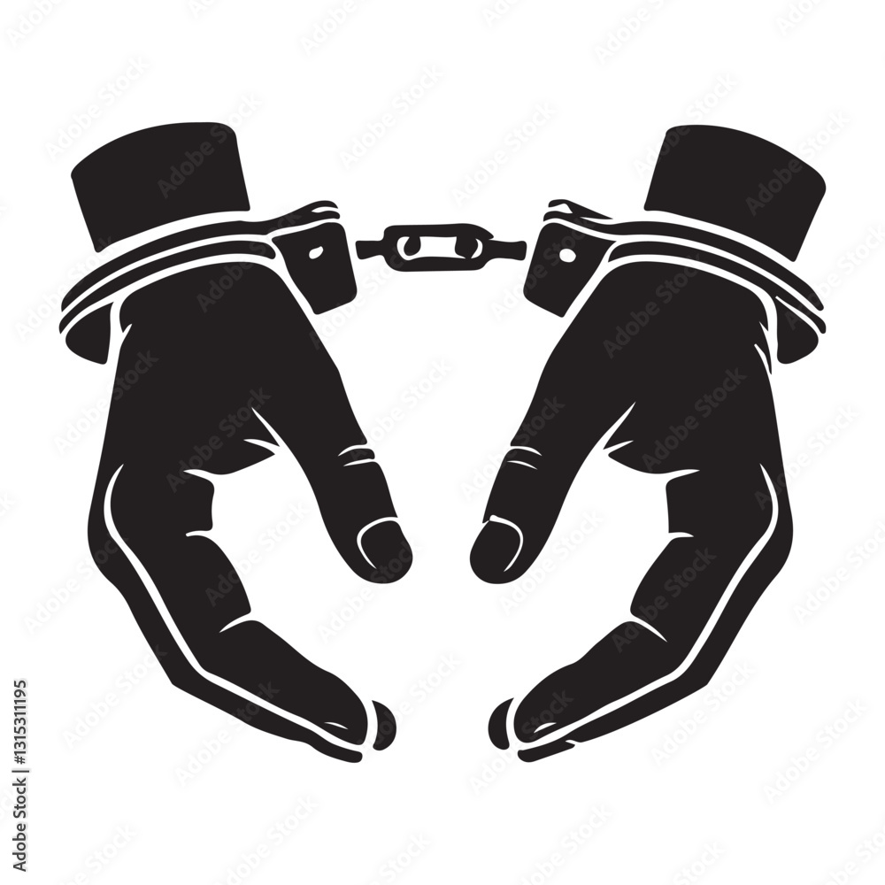 Silhouette of Handcuffed Hands Vector Illustration Depicting Arrest and ...
