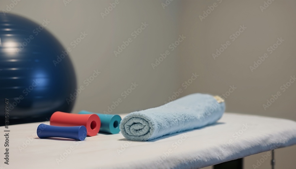 Therapy session equipment: treatment table with essential items like ...