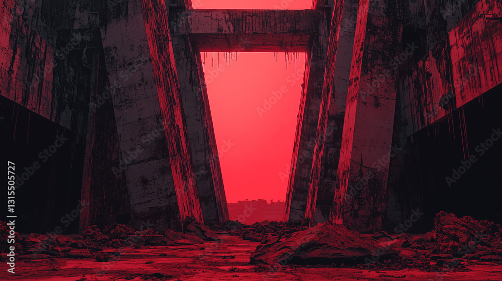 ภาพถ่าย Stock Dystopian ruins with massive decayed concrete structures ...