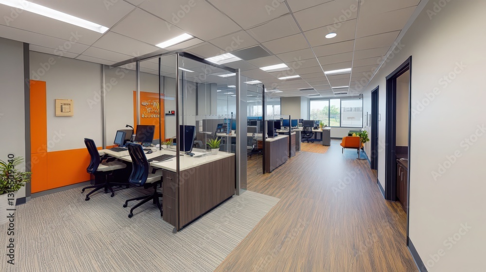 Contemporary Office Space with Modular Cubicles and Natural Light ...