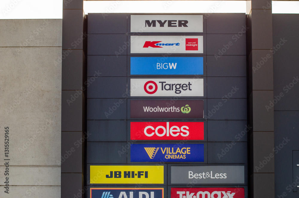 Foto de Stock Australian retail store logos including Myer, Kmart, Big ...