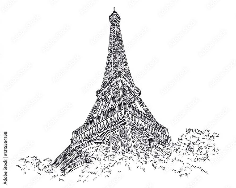 Line drawing of famous world landmarks on a white background, depicted ...