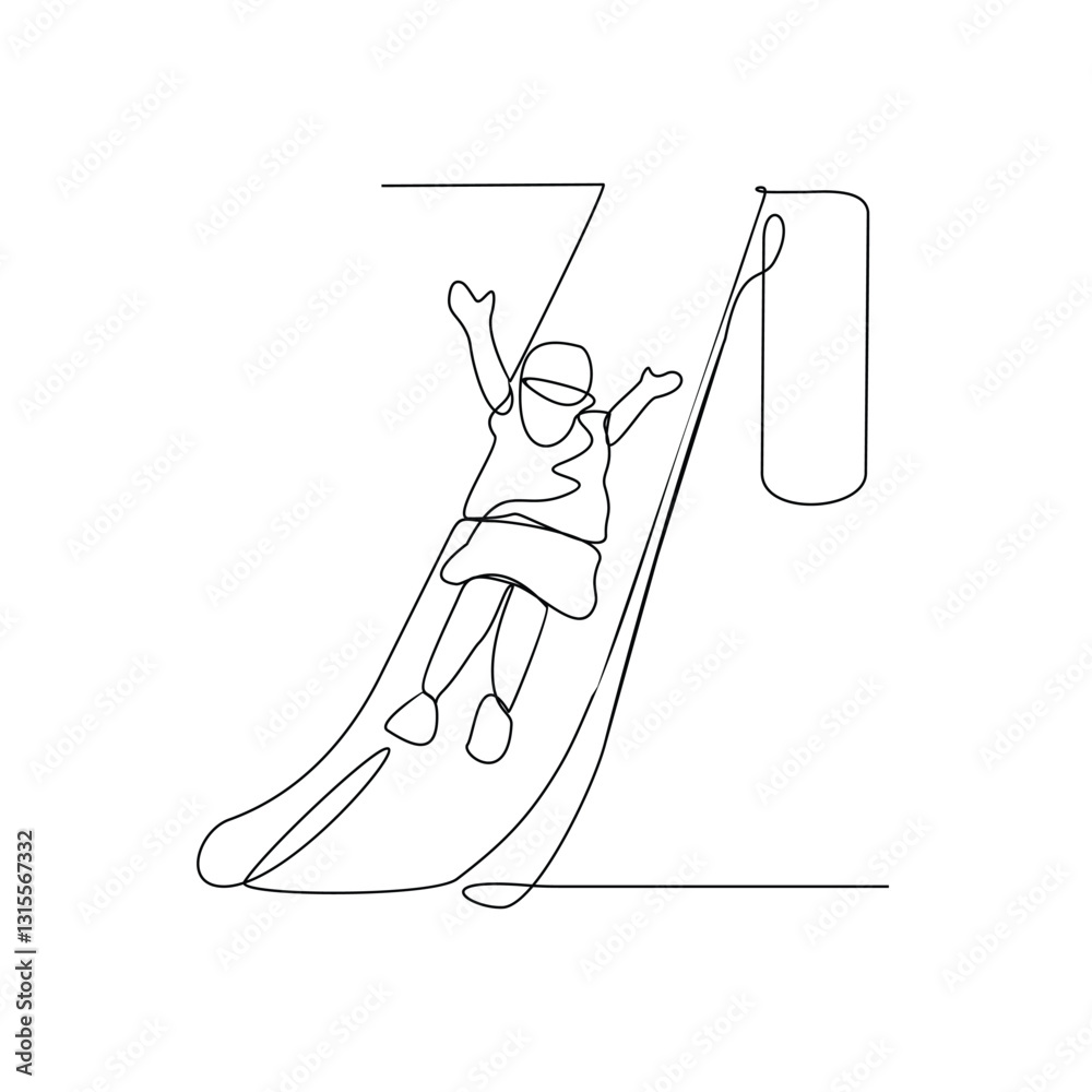 One continuous line drawing of children playing in the playground park ...
