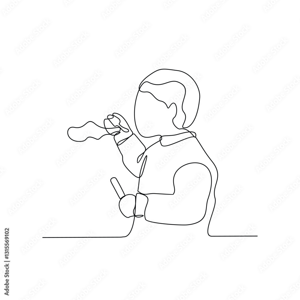 One continuous line drawing of children playing in the playground park ...