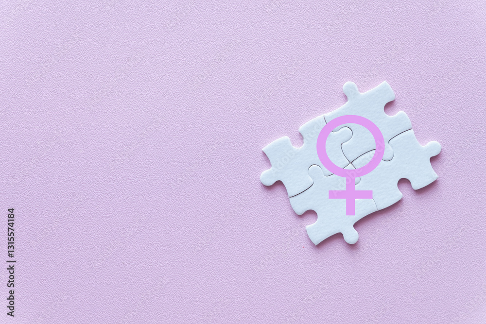 Feminine symbol on puzzle pieces representing gender equality, feminism ...