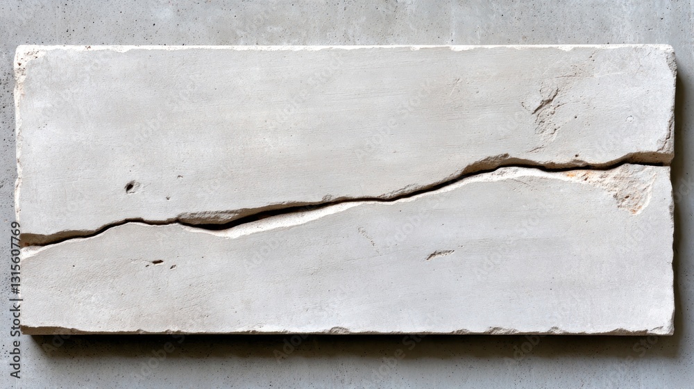 Damaged plaster block on concrete showing a fracture line. Possible use ...