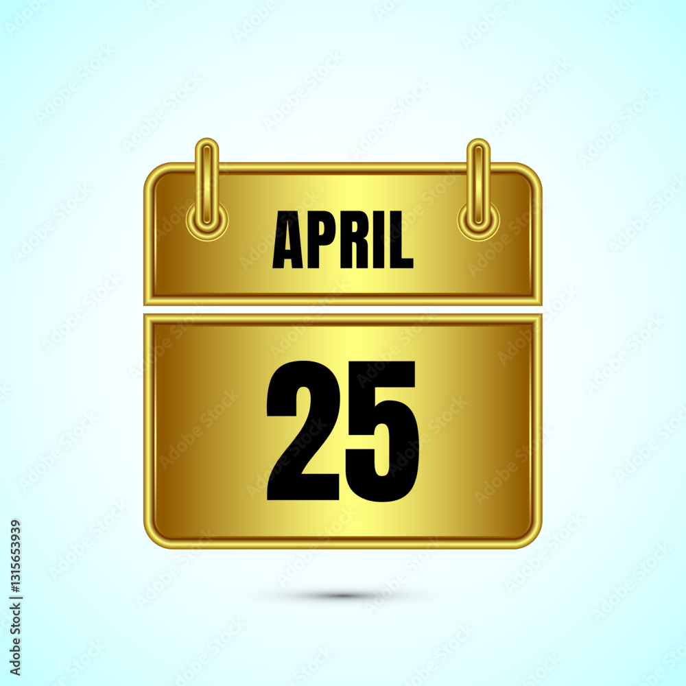 April 25 calendar and time planner on gold background. Daily calendar ...