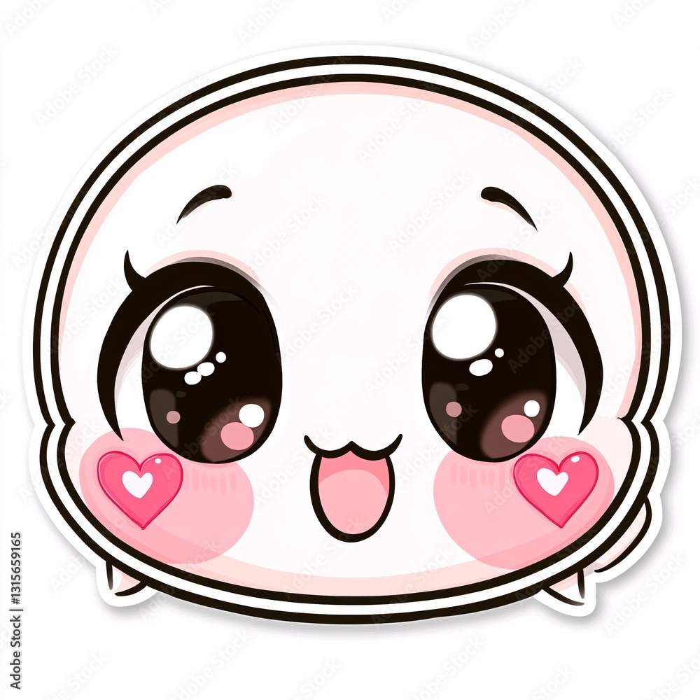 Cute chibi anime face sticker with blushing cheeks and hearts Stock ...