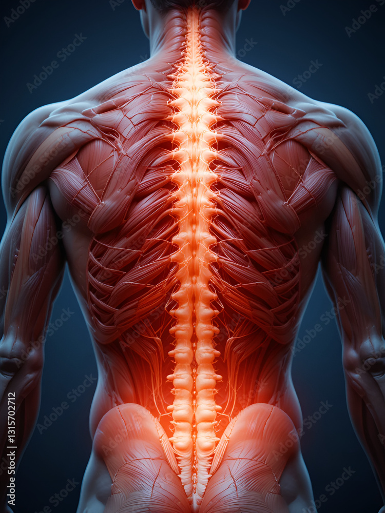 Lower back pain concept. human body muscles of the trunk shown from the ...
