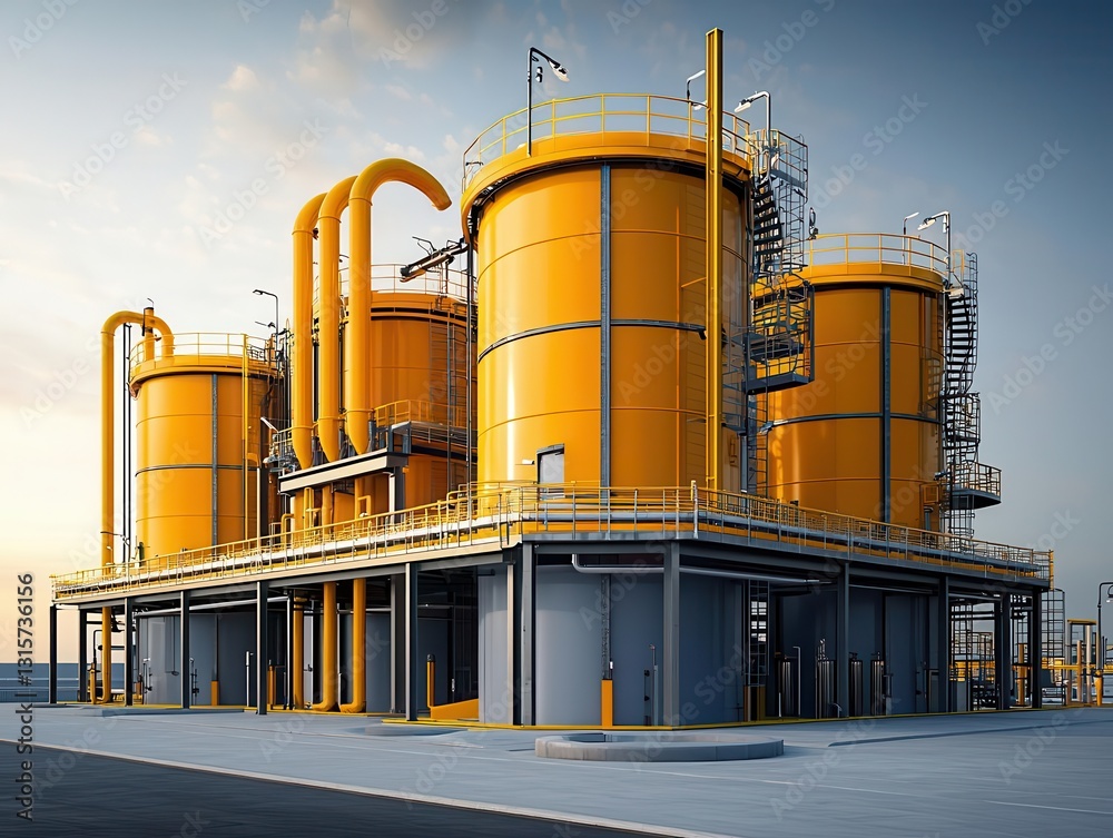 Carbon capture facility with towering storage tanks, showcasing ...