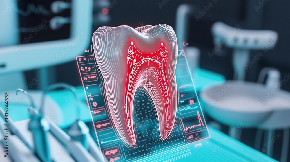 Digital toothache diagnosis cyberspace showing an interactive 3D tooth ...