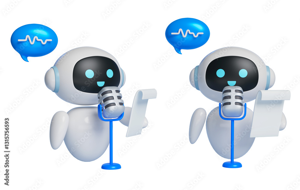 3D graphics of AI character recording while reading a script Stock ...