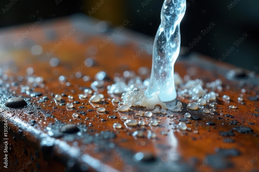 Liquid Stream Impacting a Rusted Metallic Surface, Creating a Stunning ...