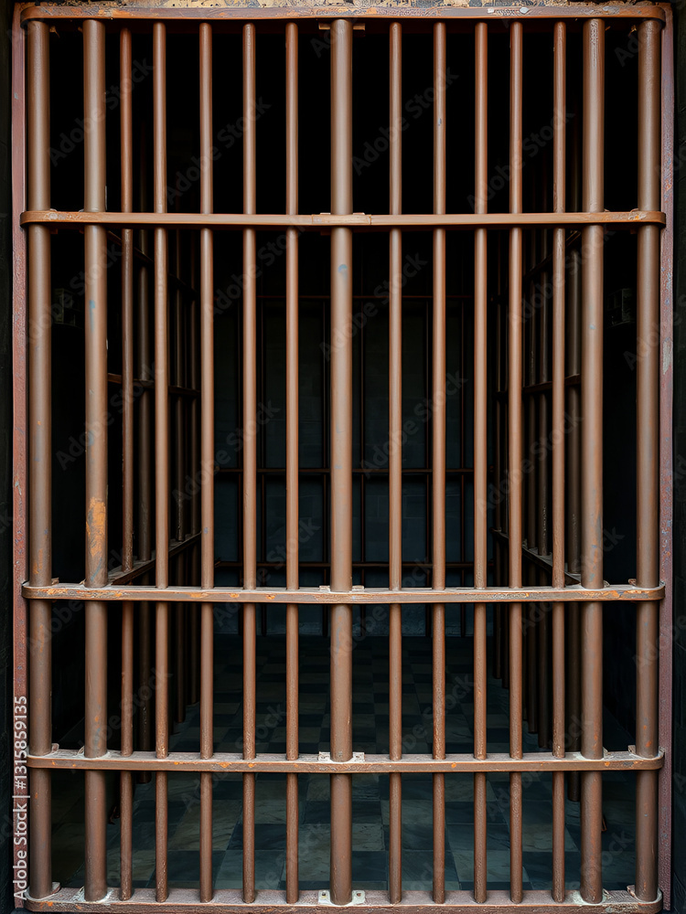 Realistic Jail bars rusty, prison background iron interior. Brown cells ...