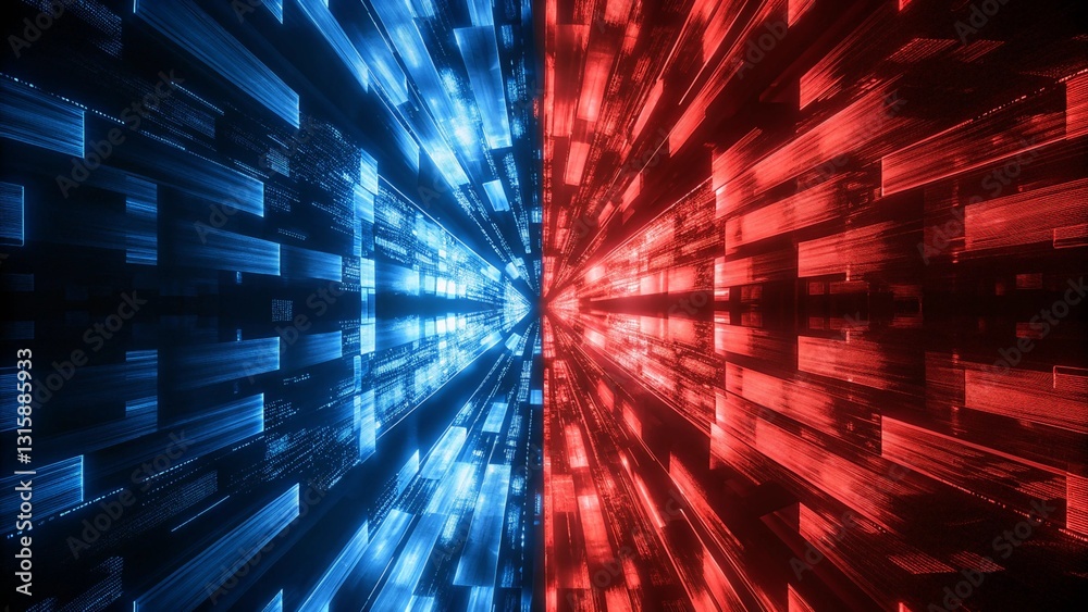 Technology background with two paths running in parallel. red and blue ...