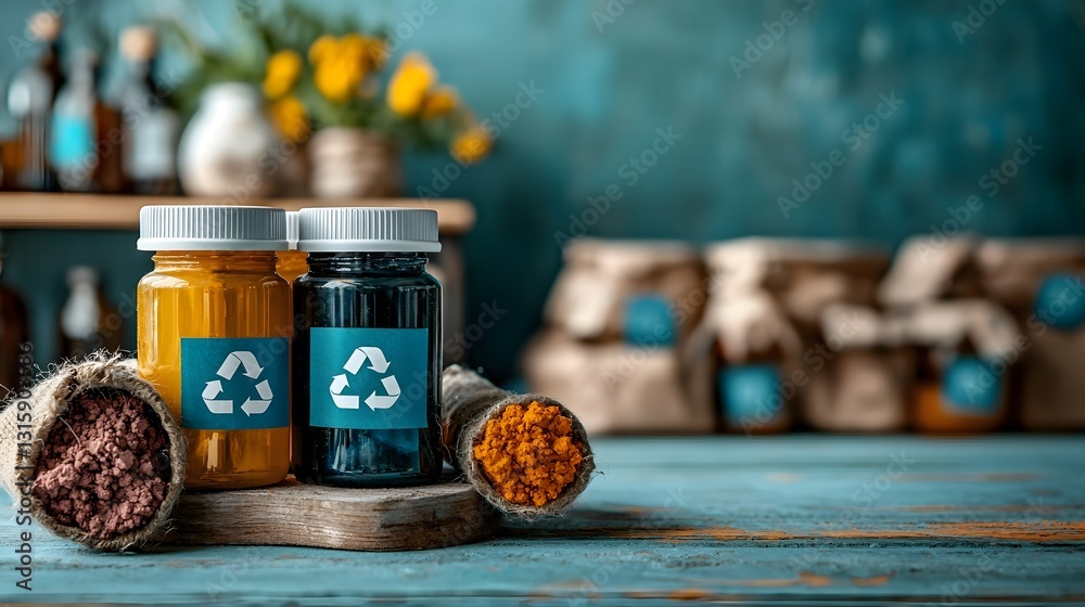 Organized Recycling Facility with Clearly Labeled Hazardous Chemical ...