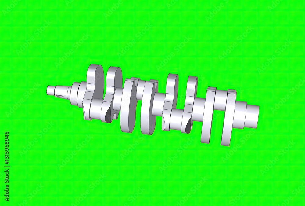 crankshaft technical drawing, illustration, mechanical part engine ...