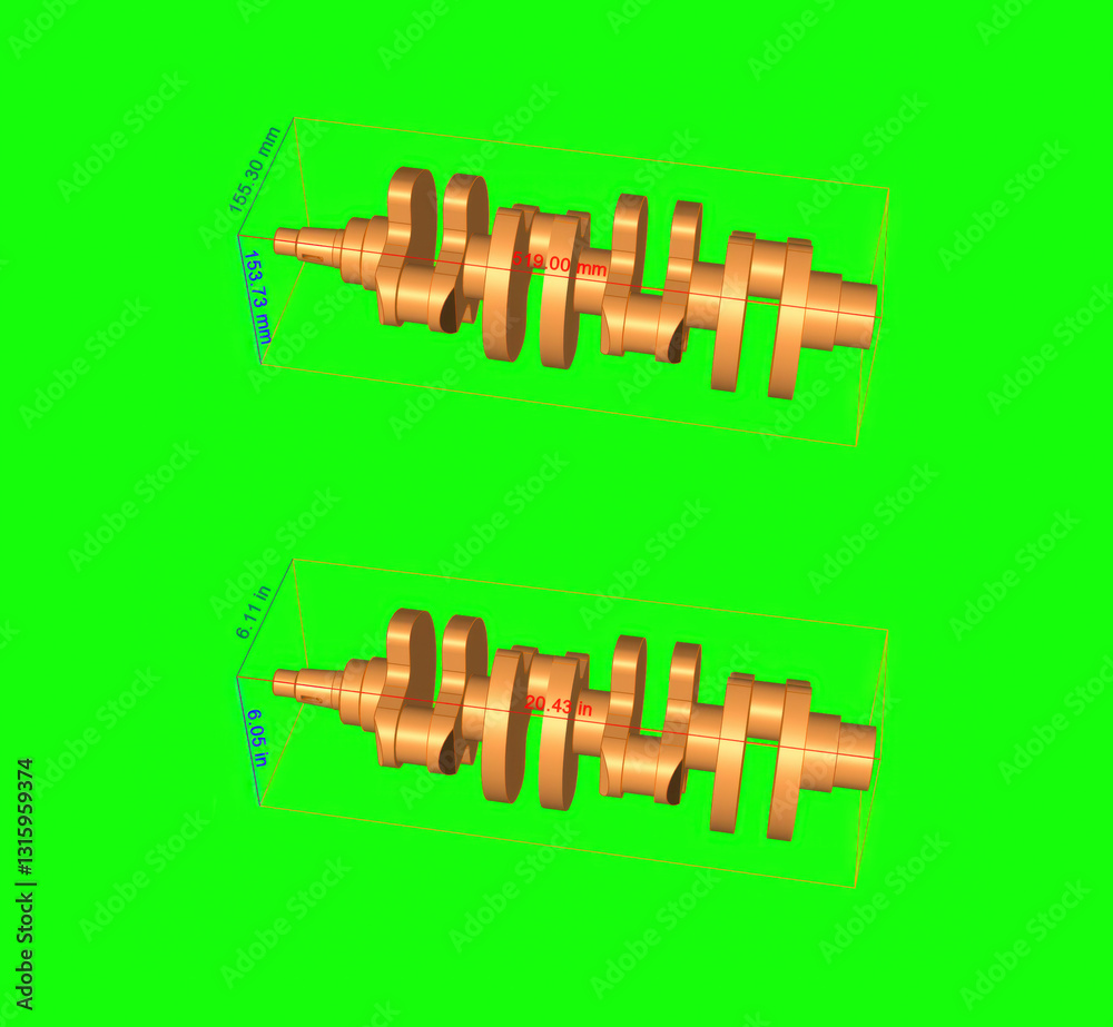 crankshaft technical drawing, illustration, measurements in inches and ...