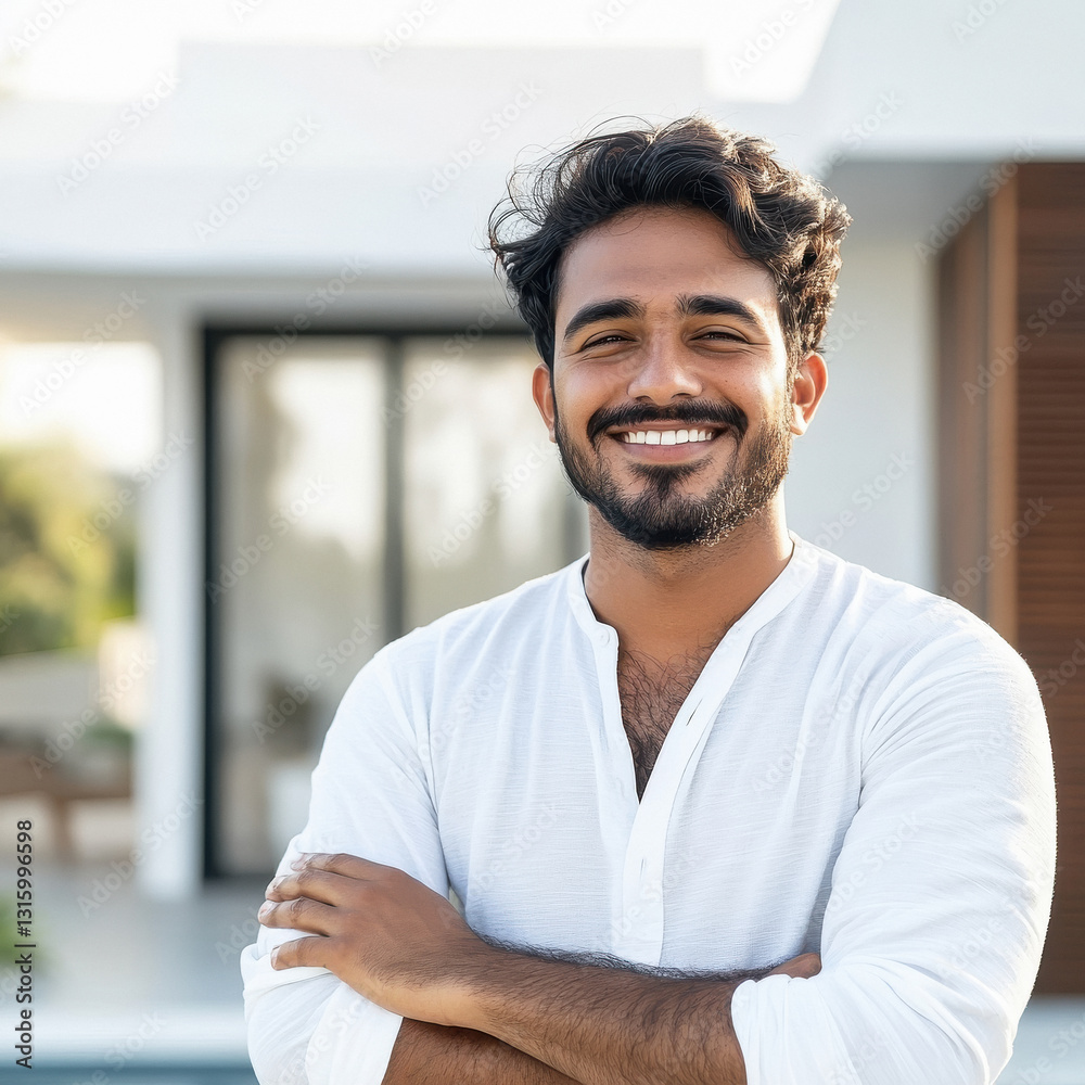 happy face indian kerala Man with white shirt Stock Photo | Adobe Stock