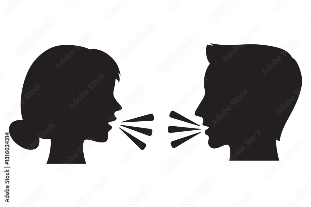 Speaking icon. Talk person sign or symbol, man and woman with open ...