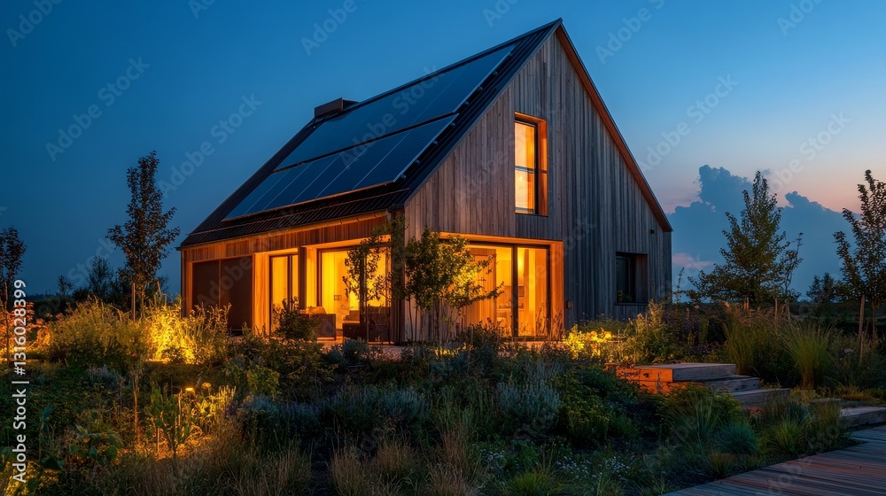 Innovative house night sky roof and efficient exterior property evening ...