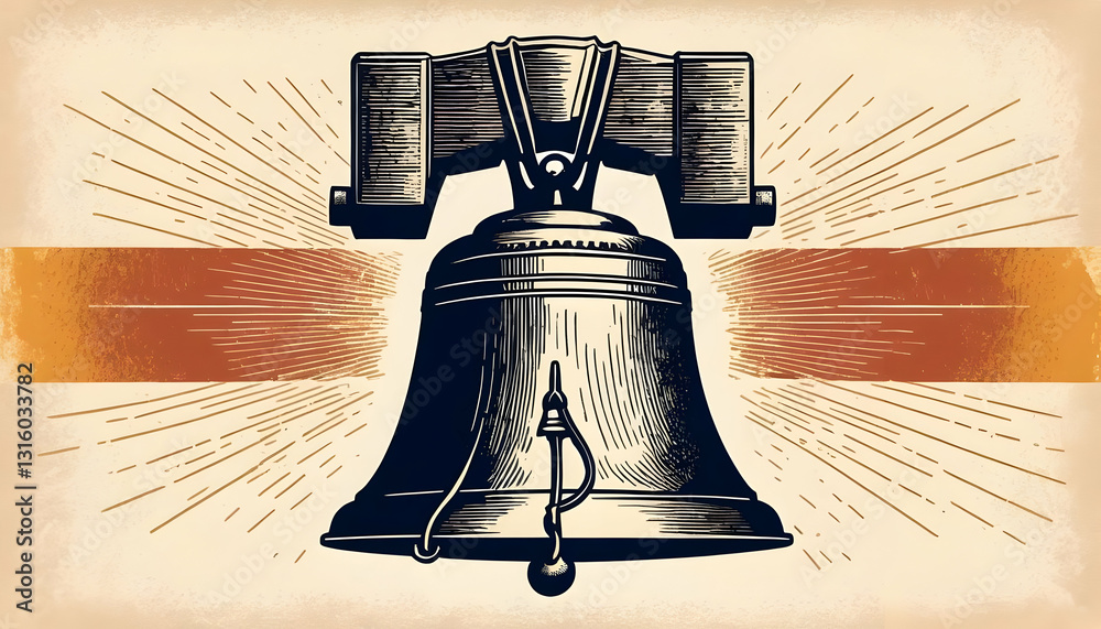 Vintage Liberty Bell with Artistic Rays and Retro Elements Stock ...
