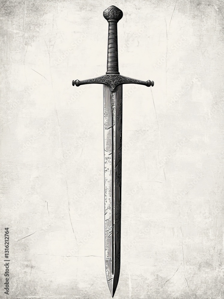 An ornamental sword featuring an intricately designed hilt that ...