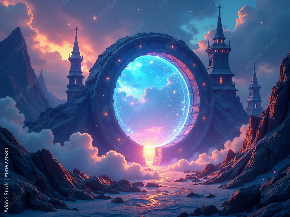 Magic portal for design. portal luminous light inside, portal is empty ...