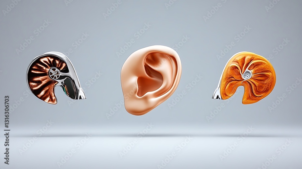 3D Render: Human Ear Anatomy & Nautilus Shell Comparison AI Generated ...