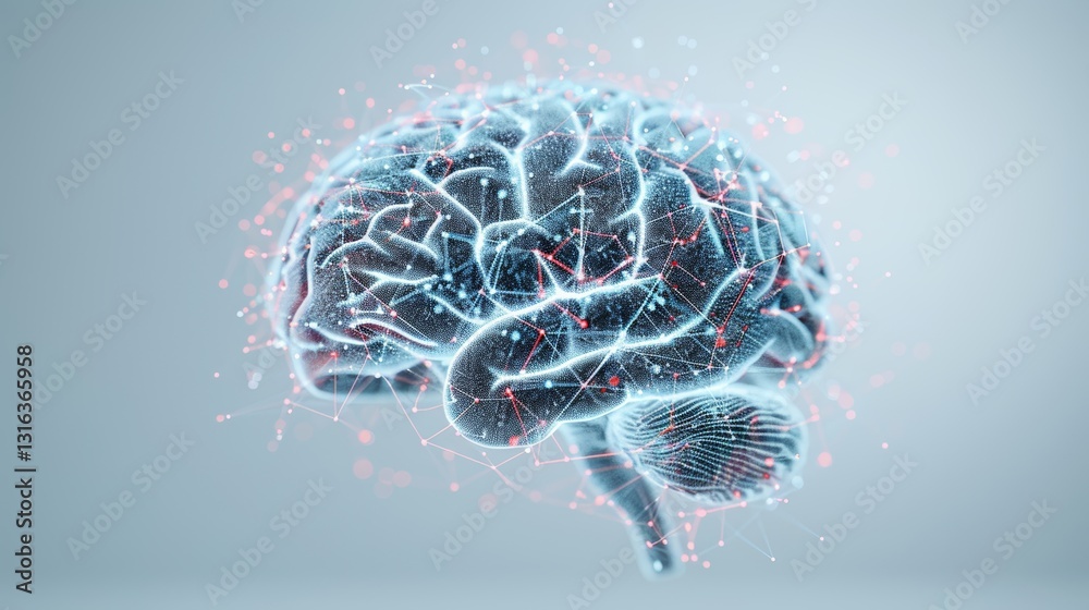 Photorealistic Image of a Human Brain with Red and Blue Detailed Parts ...