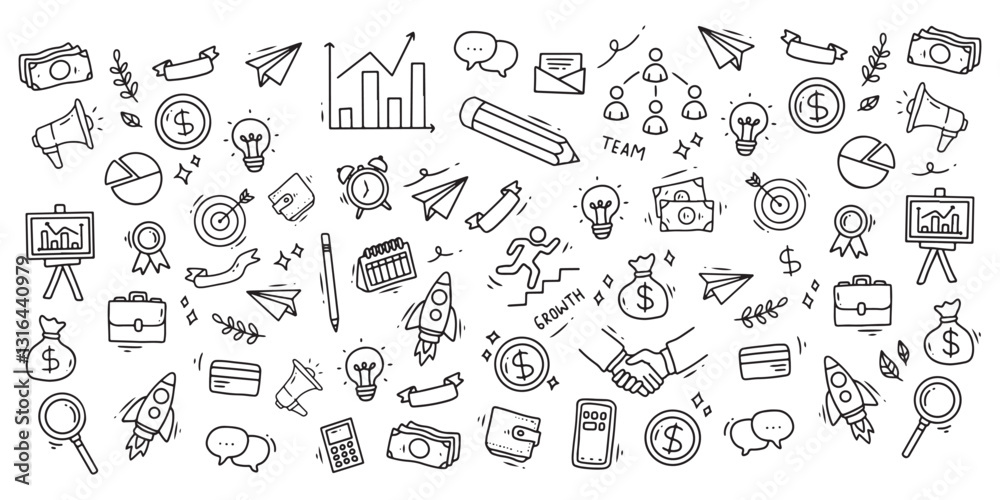 Vector de Stock Vector illustration of Business doodles hand drawn icons | Adobe Stock