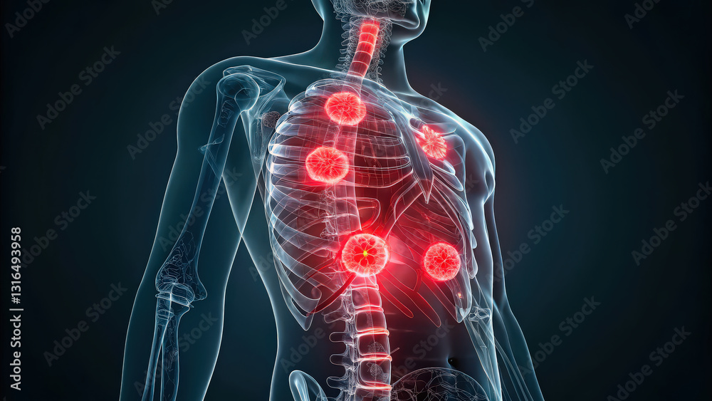 digital illustration of human body highlighting areas of internal pain ...